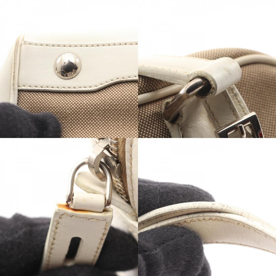 PRADA Logo Jacquard Handbag 28cm Beige/White Canvas Leather Used | eBay