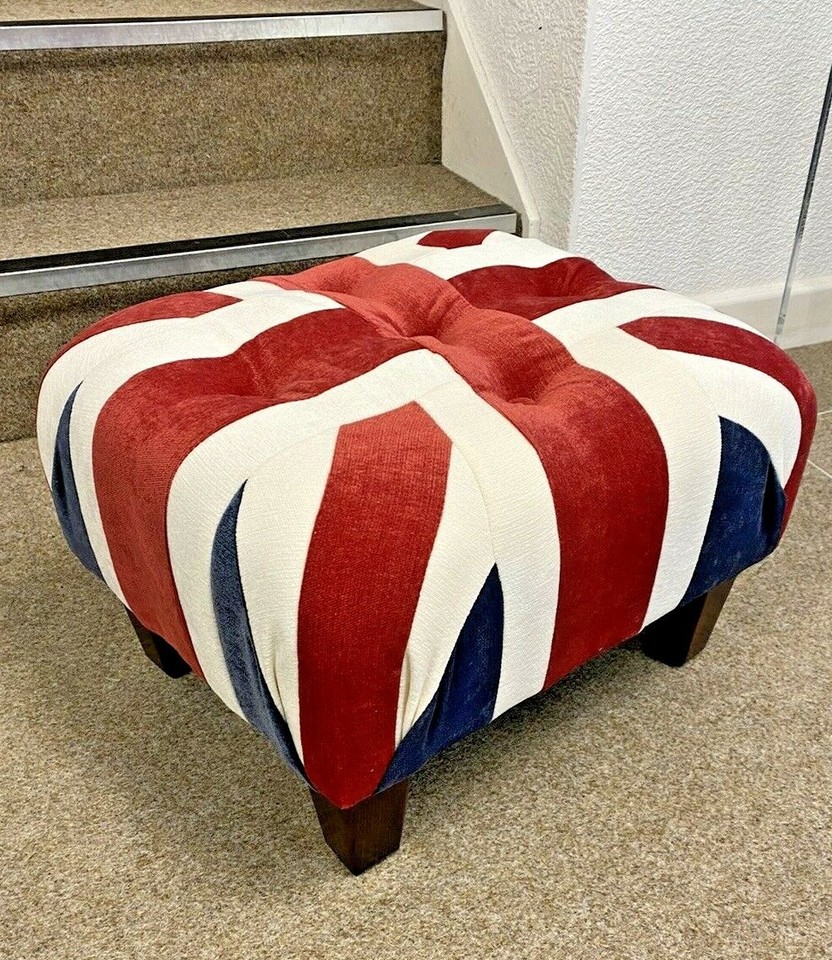 Small Union Jack Footstool / Pouffe /red white blue /UK Made /dark wood ...