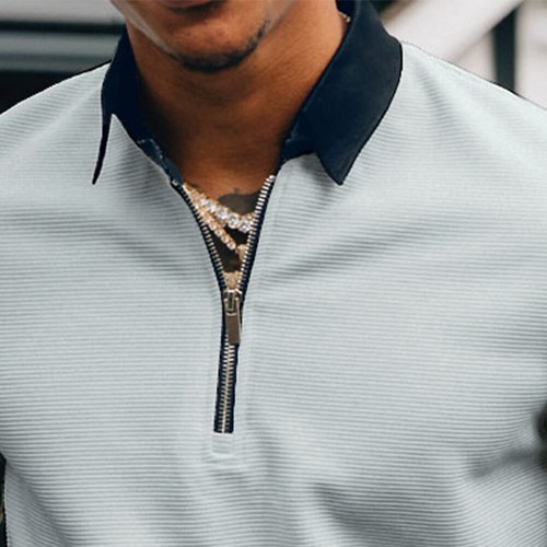 T Shirt Men Fashion Casual Golf Work Dress Zipper Lapel Collar Zip T ...