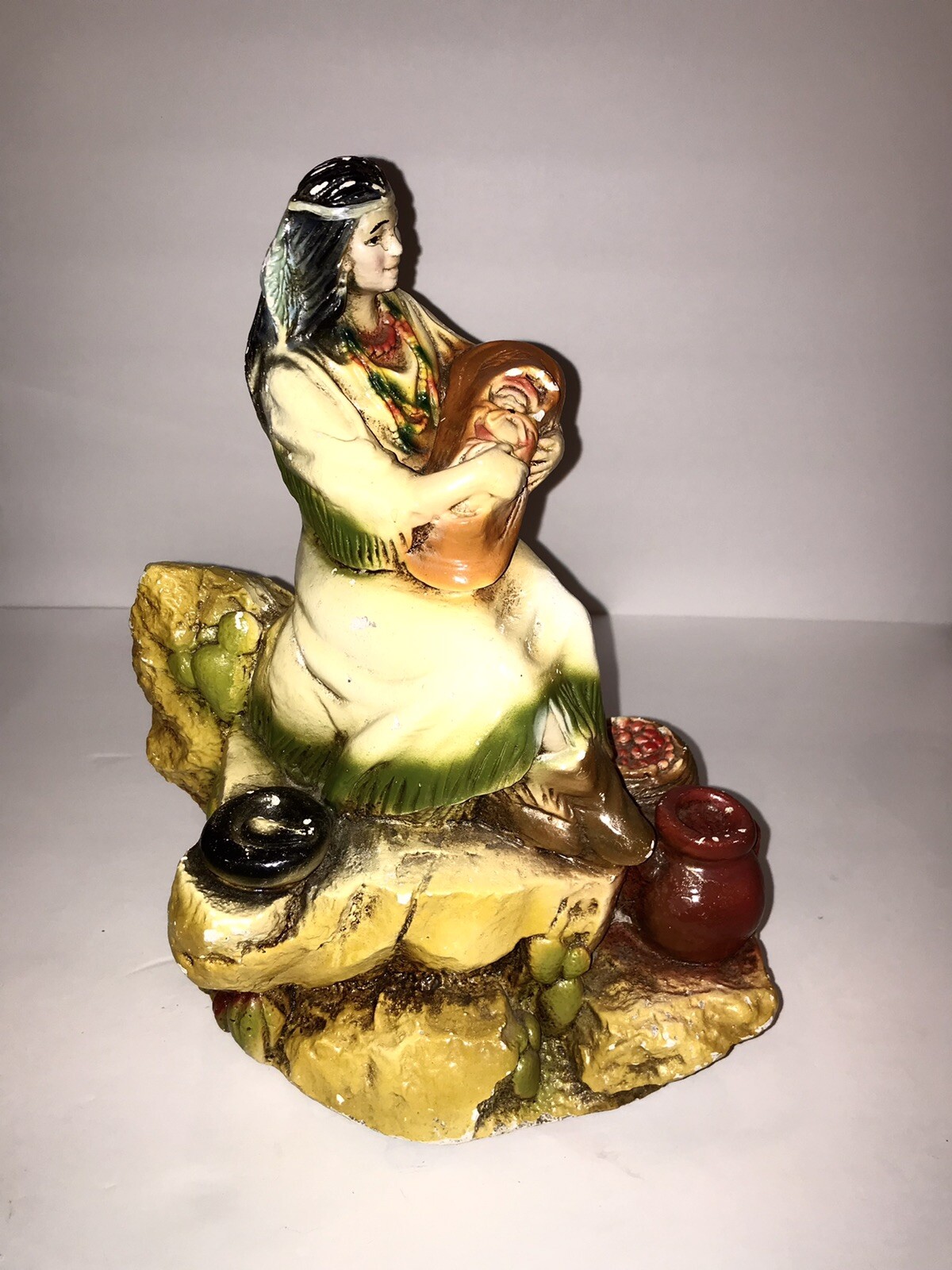 Vintage Indian Maiden Squaw Papoose Chalk ware Statue Native American ...