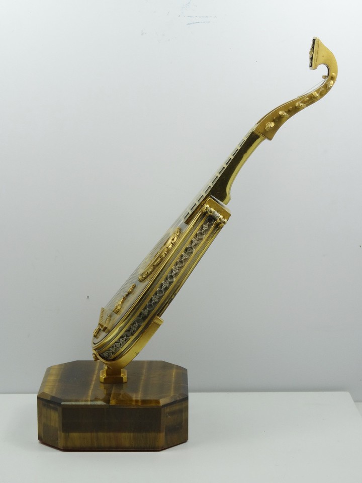 VINTAGE GERMAN 800 SILVER GOLD WASHED TIGERS EYE MINIATURE MANDOLIN ON ...