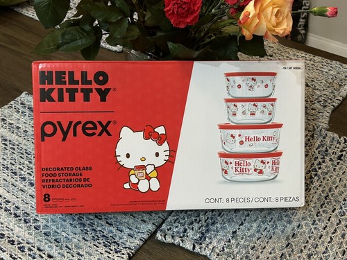 Hello Kitty Pyrex 8 Piece Limited Edition Food Storage Glass OPEN BOX ...