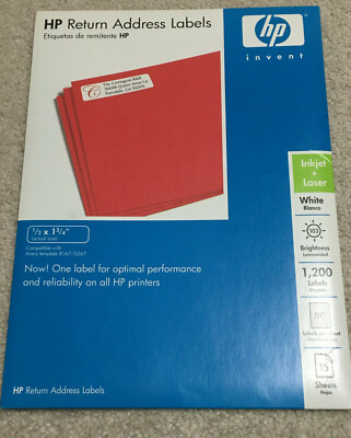 Genuine HP Return Address Labels 1/2 x 1 3/4 in -1200 labels (15 Sheets ...