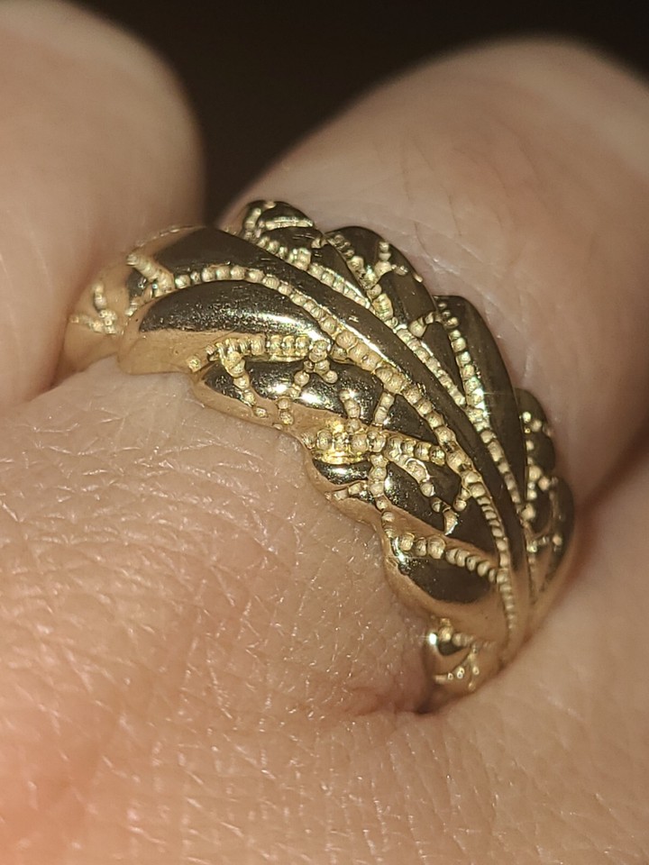14k Gold Ring, Leaf Gold Ring, Leaf Design Ring, 14k Leaf Ring, Wide Ring | eBay