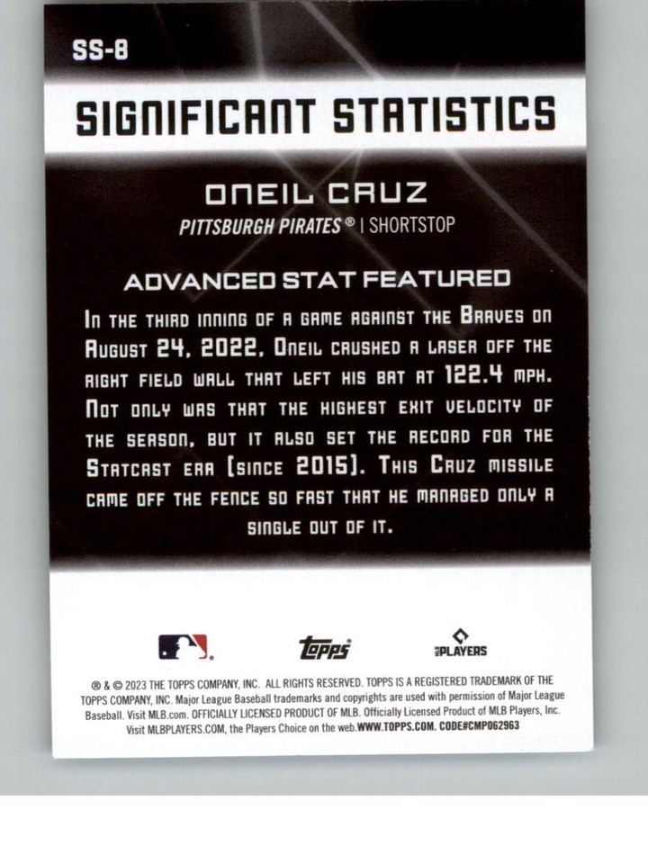 2023 Topps Oneil Cruz SS-8 Significant Statistics Pittsburgh Pirates | eBay