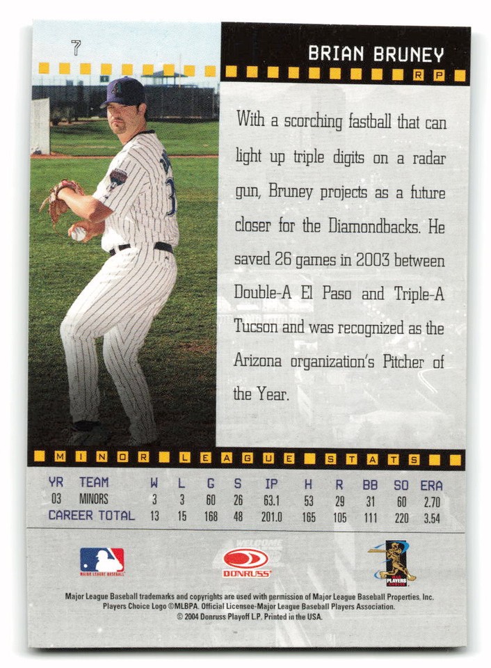 Brian Bruney 2004 Donruss Studio BASEBALL #7 Arizona Diamondbacks | eBay