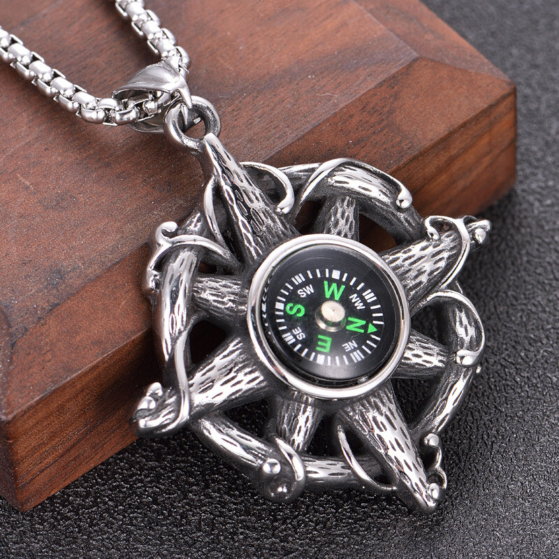 Men's Silver Nautical Working Compass Pendant Necklace Punk Jewelry ...