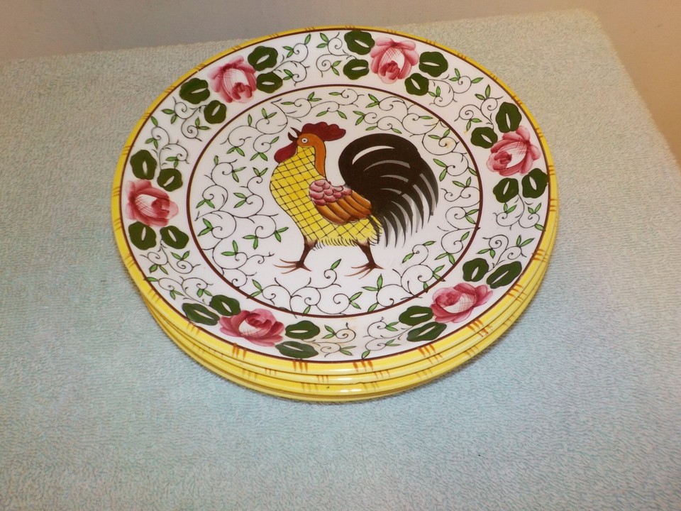 A SET OF FIVE Ucagco Rooster & Roses PY Provincial 8" PLATES | eBay