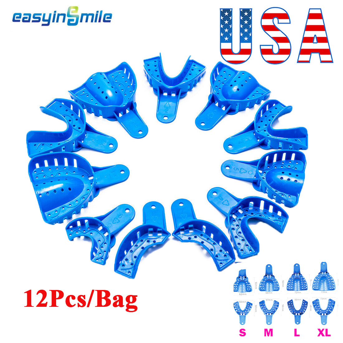 12Pcs Dental Impression Trays Perforated Plastic Denture trays Upper ...