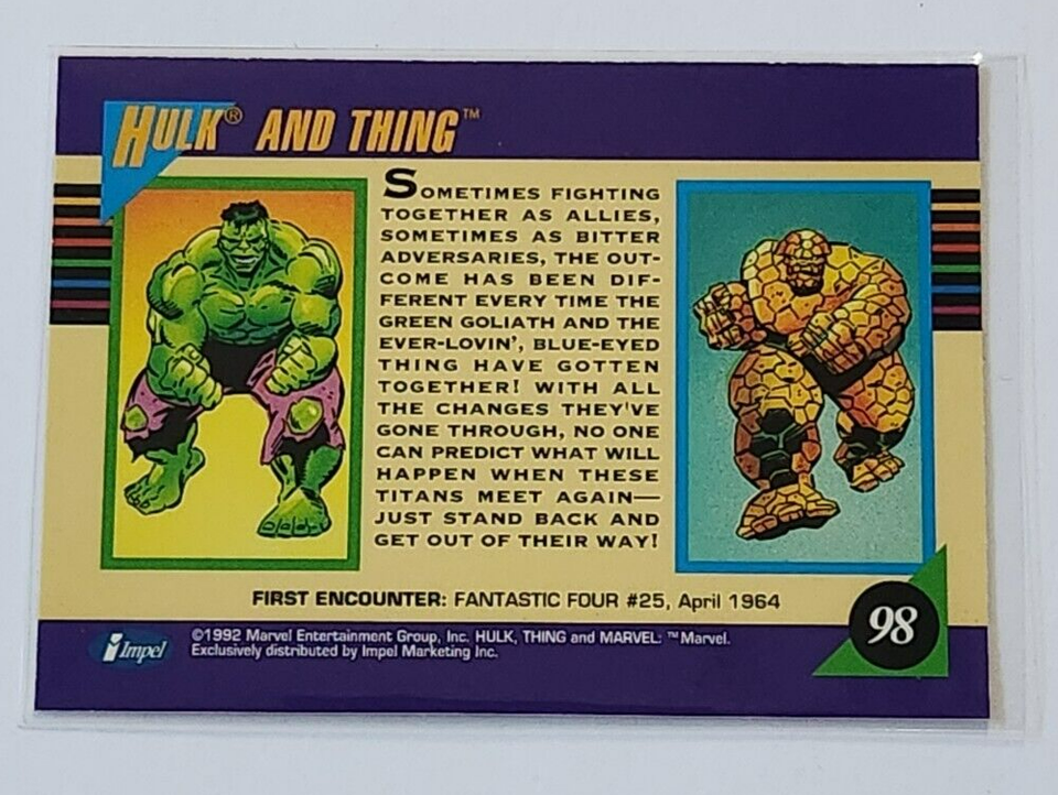1992 MARVEL HULK AND THING TRADING CARD | eBay