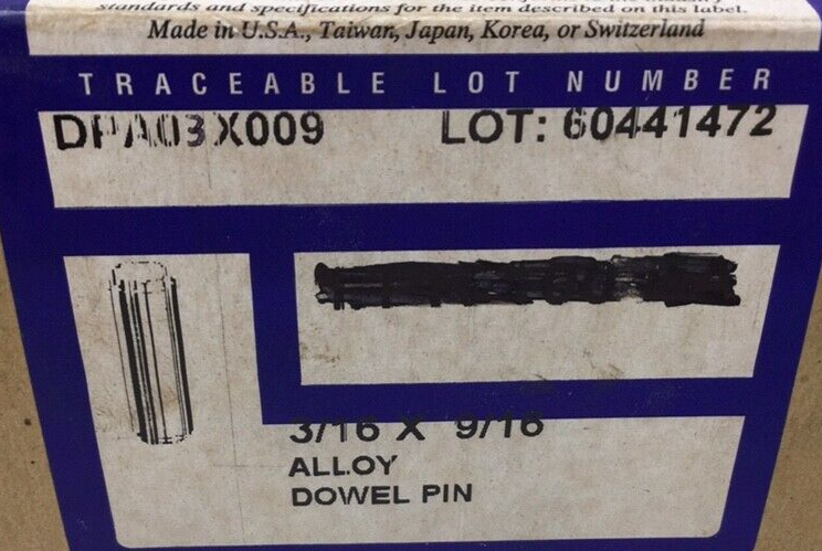 Socket Source DPA03X009 Dowel Pin 3/16 OD X 9/16" Length Alloy (Pack of ...