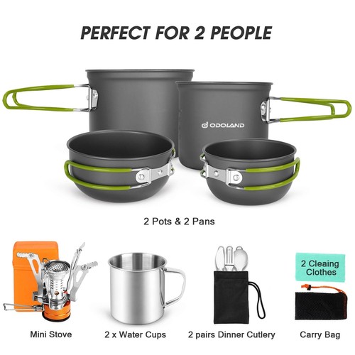 16pcs Camping Cookware Mess Kit, Lightweight Pot Pan Mini Stove with 2 ...