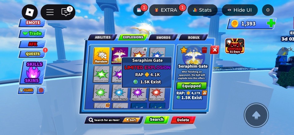 💥 Blade ball Sephrim Set Of 3 💥 Includes: Sword, Emote And Explotion ...