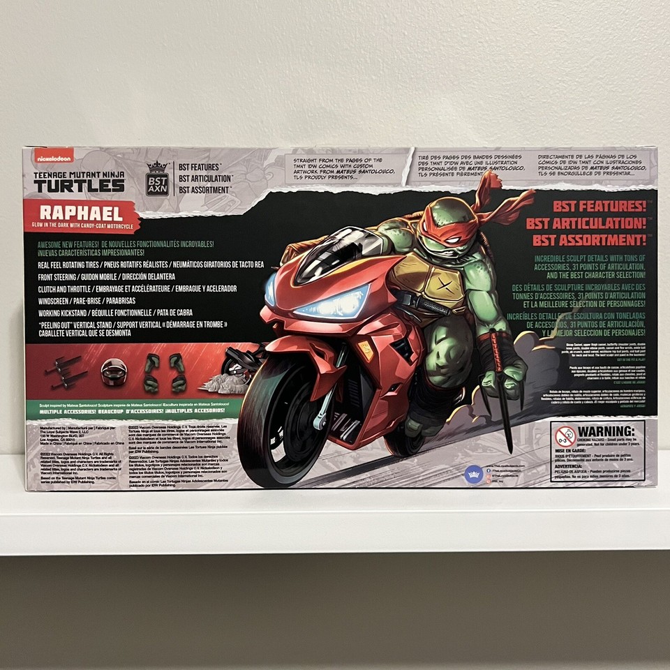 BST AXN Teenage Mutant Ninja Turtles Raphael w/ Motorcycle TMNT glow in ...