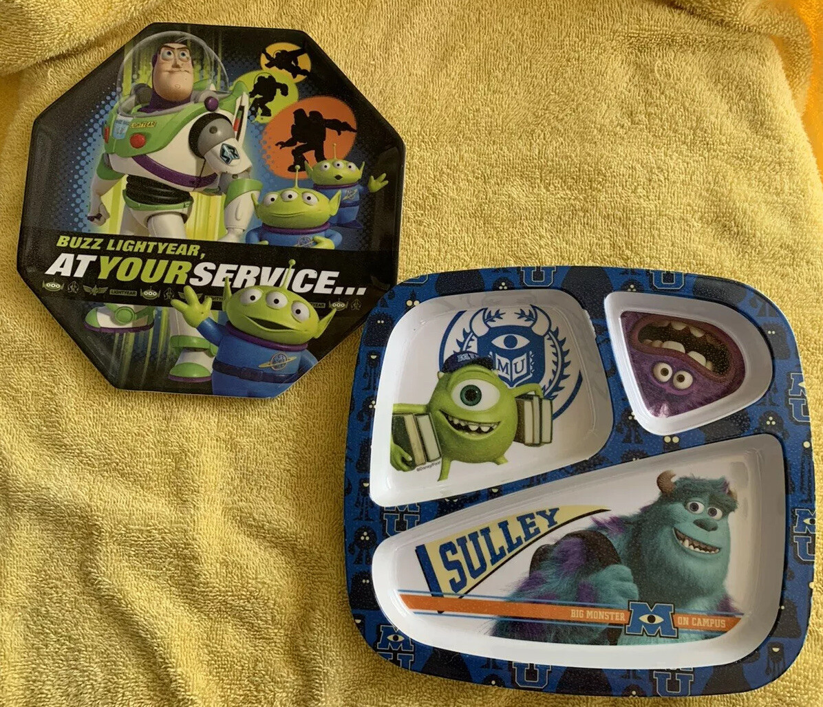 Disney Monsters Inc Sully & Toy Story Buzz Melamine Kids Plates Divided ...