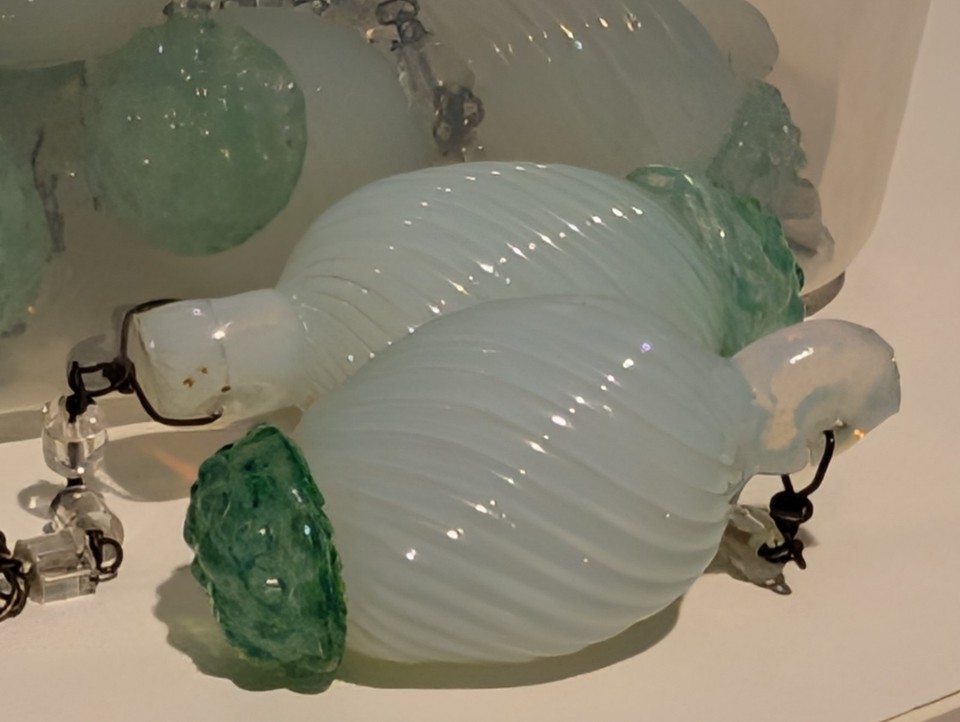 French Art Deco 16 Opalene Ribbed Glass Green Finish Chandelier Drops ...
