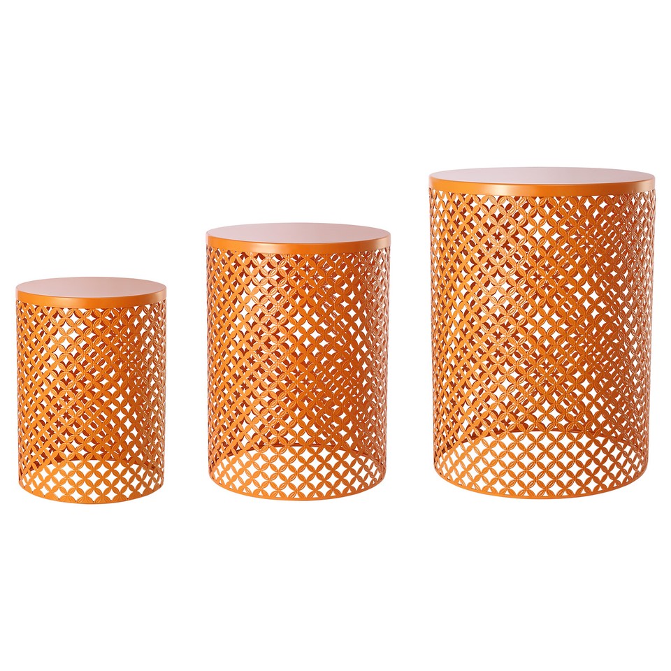 3Pcs Metal Frame Accent End Tables Cylindrical Iron Frame Side Tables ...
