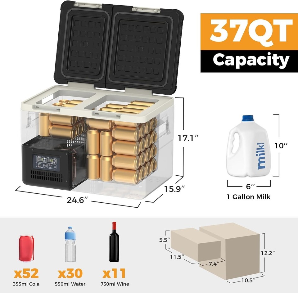 37QT Dual Zone Fridge Freezer Car Refrigerator with APP Control 12 Volt ...