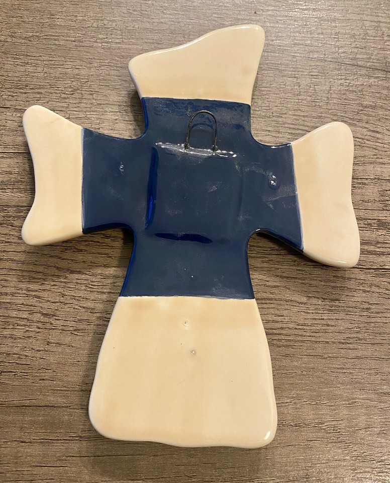 Beautiful Vintage Cream And Dark Blue Ceramic Cross With Dove | eBay