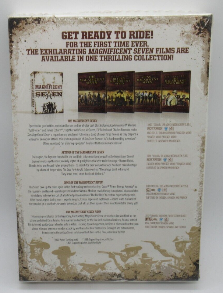 THE MAGNIFICENT SEVEN 4-FILM COLLECTION, 4-DISC DVD SET, RETURN GUNS OF ...