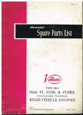 VILLIERS Mk 4T , 4T/SK & 4T/SRK 2-CYL 2-STR ENGINE ORIG. FACTORY PARTS ...
