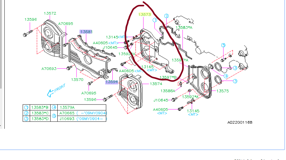 RH AT PASSENGER Rear Inner Timing Cover Forester XT Legacy GT Outback ...