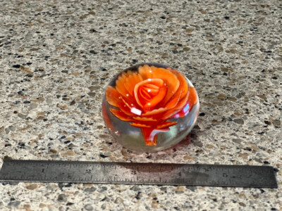Vintage ART GLASS PAPERWEIGHT ORANGE FLOWER | eBay
