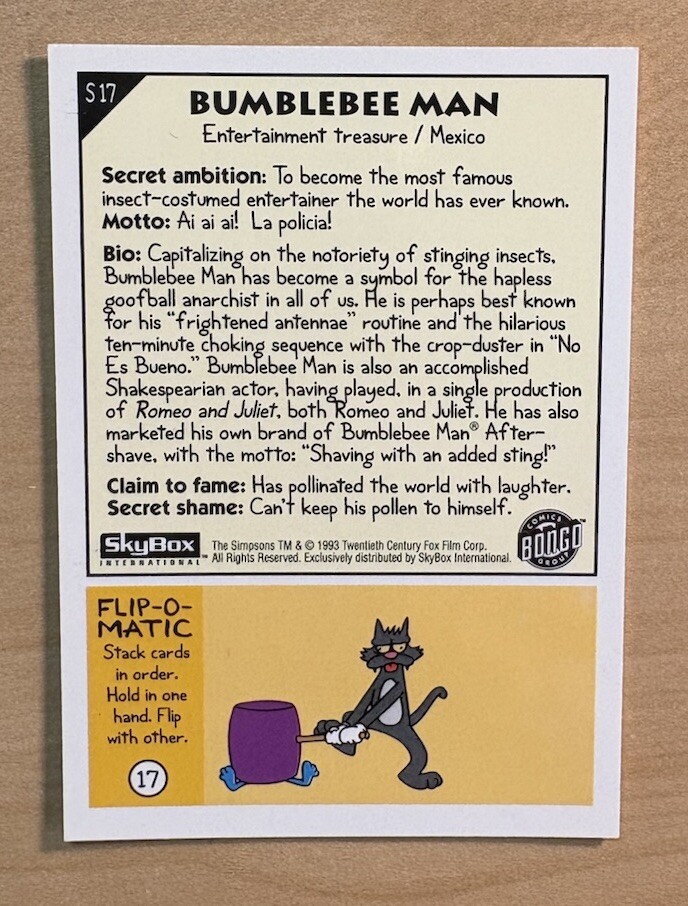 Bumblebee Man 1993 Skybox Simpsons Character Card #S17, NM-MT | eBay