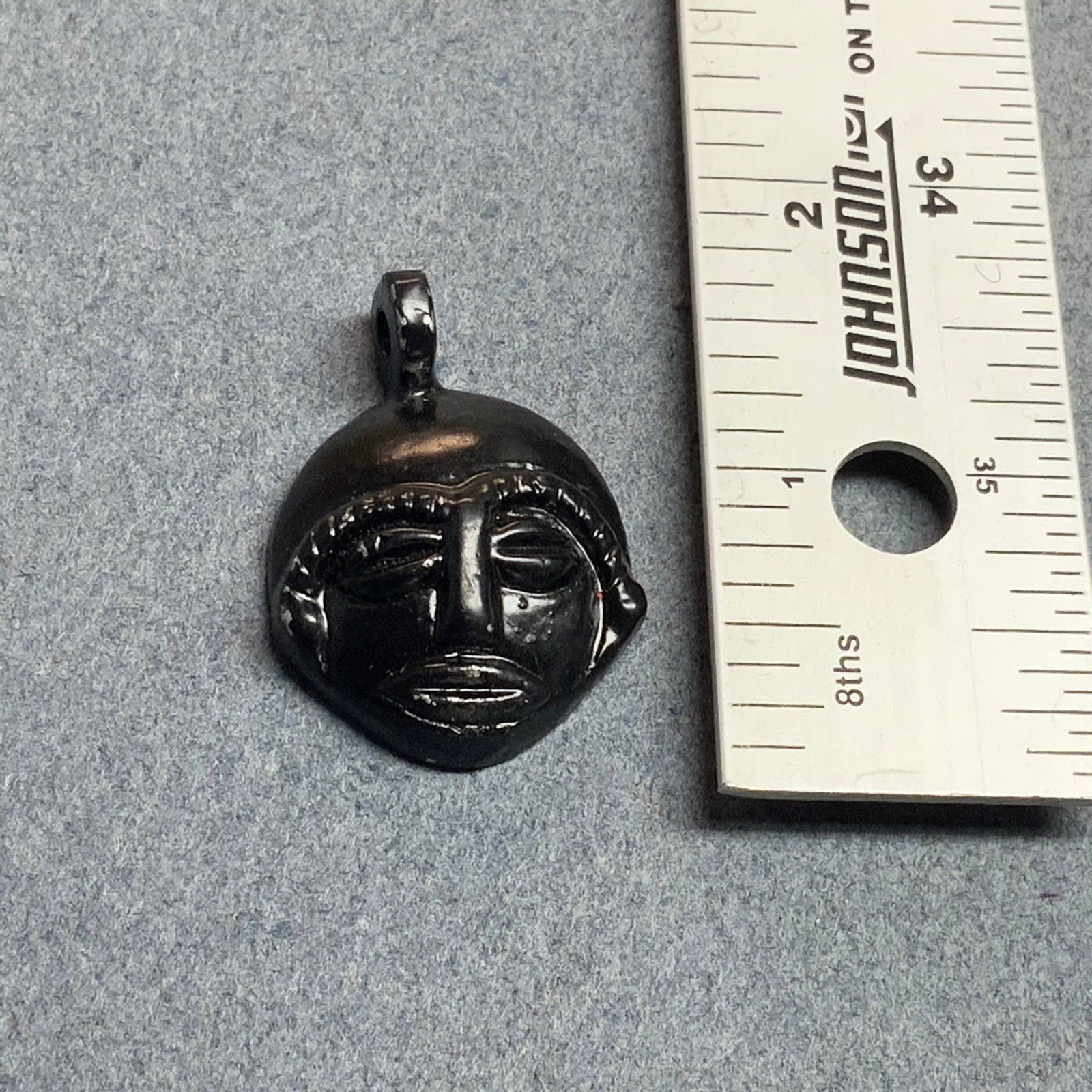 African Mask Pendant Charm As Is Black Enamel Exotic Retro BoHo Vintage ...