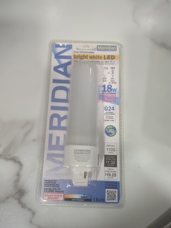 Meridian 13184 18W Equival Bright White 4000K PL LED Rep Light Bulb 11W ...
