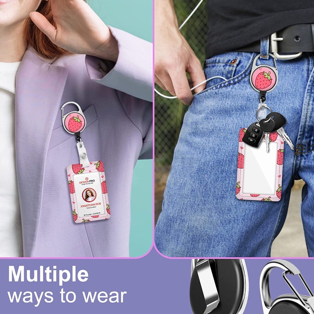 Strawberry Retractable Badge Reel Clip Pink Bage Clips ID Badge Holder ...