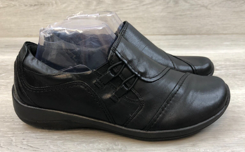 Earth Hawk Women's 8D Black Leather Double Strap Slip-On Cushioned ...