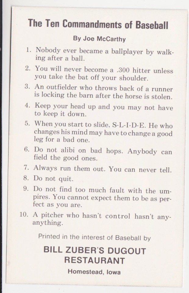 BILL ZUBER’S DUGOUT RESTAURANT, HOMESTEAD, IOWA – 10 COMMANDMENTS OF ...
