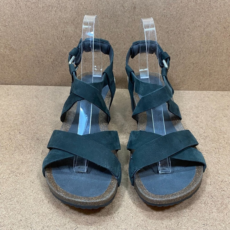 Teva Womens Strappy Cork Wedge Sandals Size 9 Green Suede Adjustable ...
