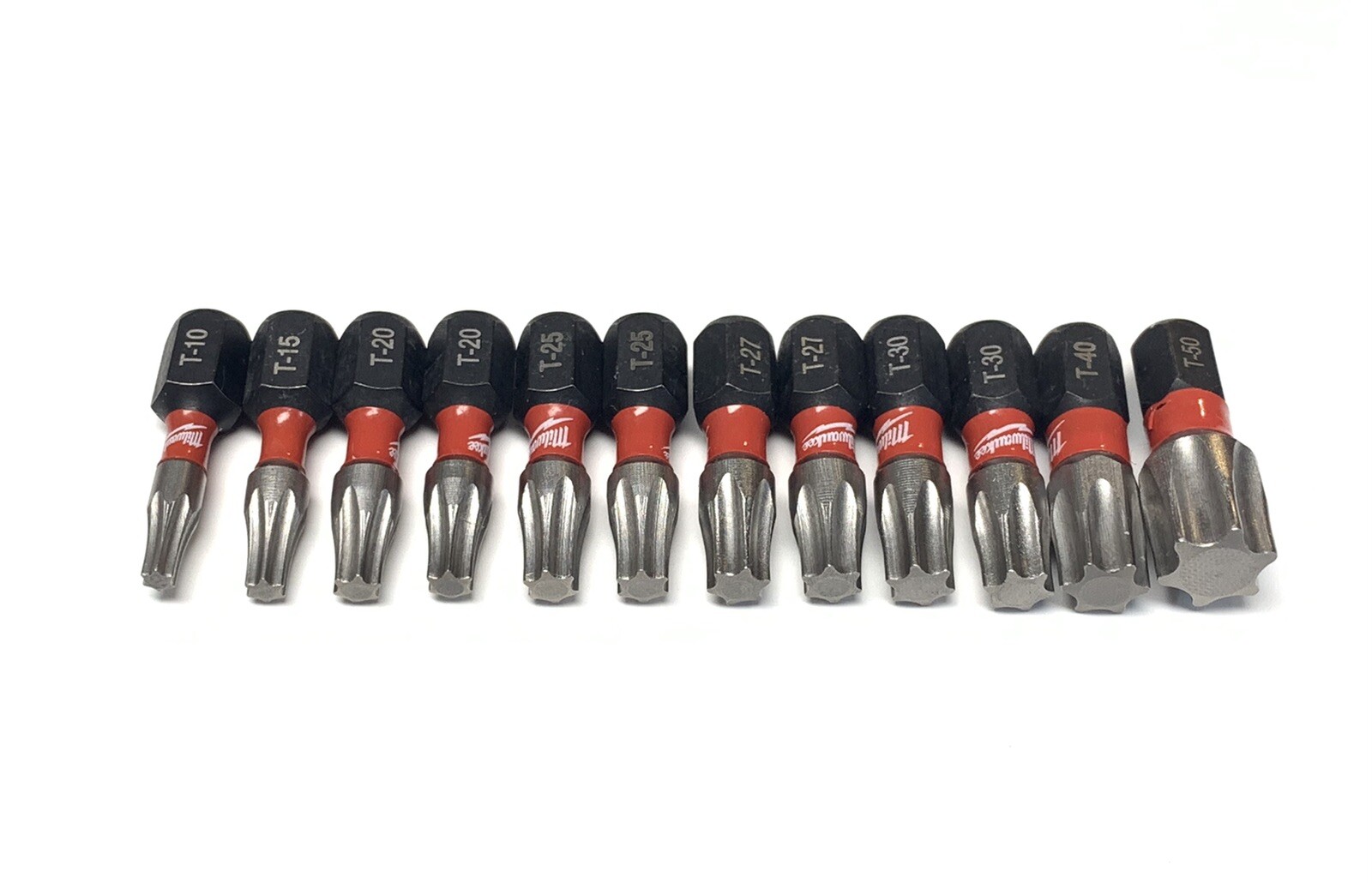 T10 T15 T20 T25 T27 T30 T40 T50 Milwaukee Impact Duty 12 Bit Set 1 inch ...