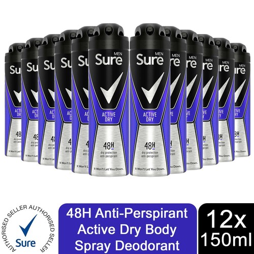 Sure Men Anti Perspirant 48H Protection Active Dry Deodorant, 12 Pack ...