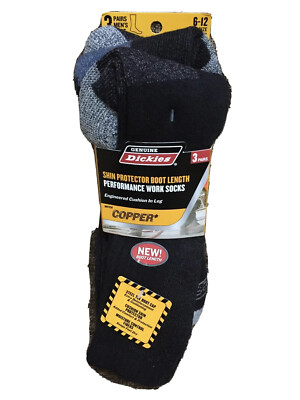 3 Pair Dickies Premium Steel Toe Boot Length Work Socks BLACK Sz 6-12 ...