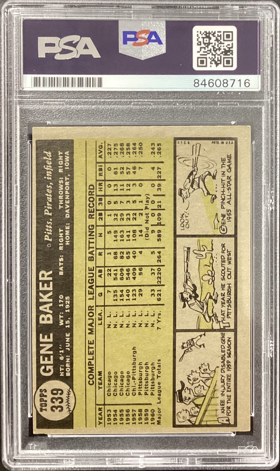 Gene Baker Signed 1961 Topps #339 Baseball Card Pirates Auto PSA/DNA ...