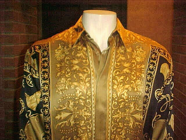 VINTAGE MEN'S GENELLI SUEDE SILK SHIRT BAROQUE & CHAINS GREEK THEME ...