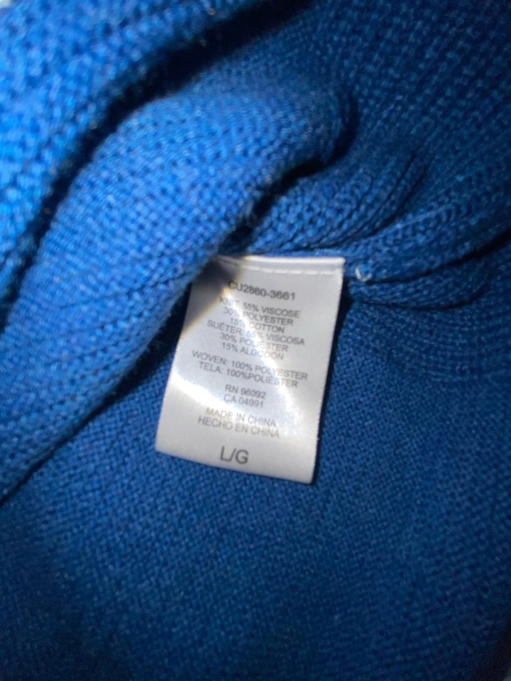 HILARY RADLEY Sweater 2 Tiers. Blue ribbed-knit w/ Layered faux white ...