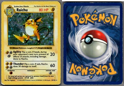 1999 Pokemon, Base Set Shadowless, #14/102 Raichu, Holo Rare | eBay