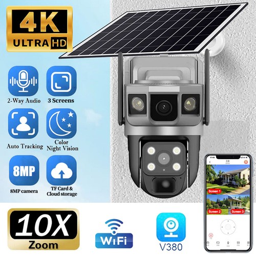 8MP 2Lens WiFi Solar Camera Wireless Outdoor CCTV PTZ Home Security ...