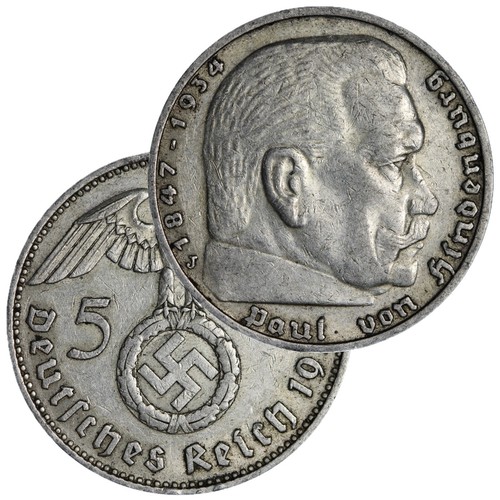 Germany 5 Mark Third Reich Reichsmark Silver Coin AVG CIRC Neat Piece ...