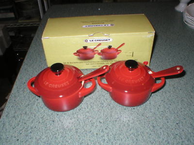 Set Of 2 Le Creuset Cerise Cherry Red Condiment Pots With Spoons New In ...