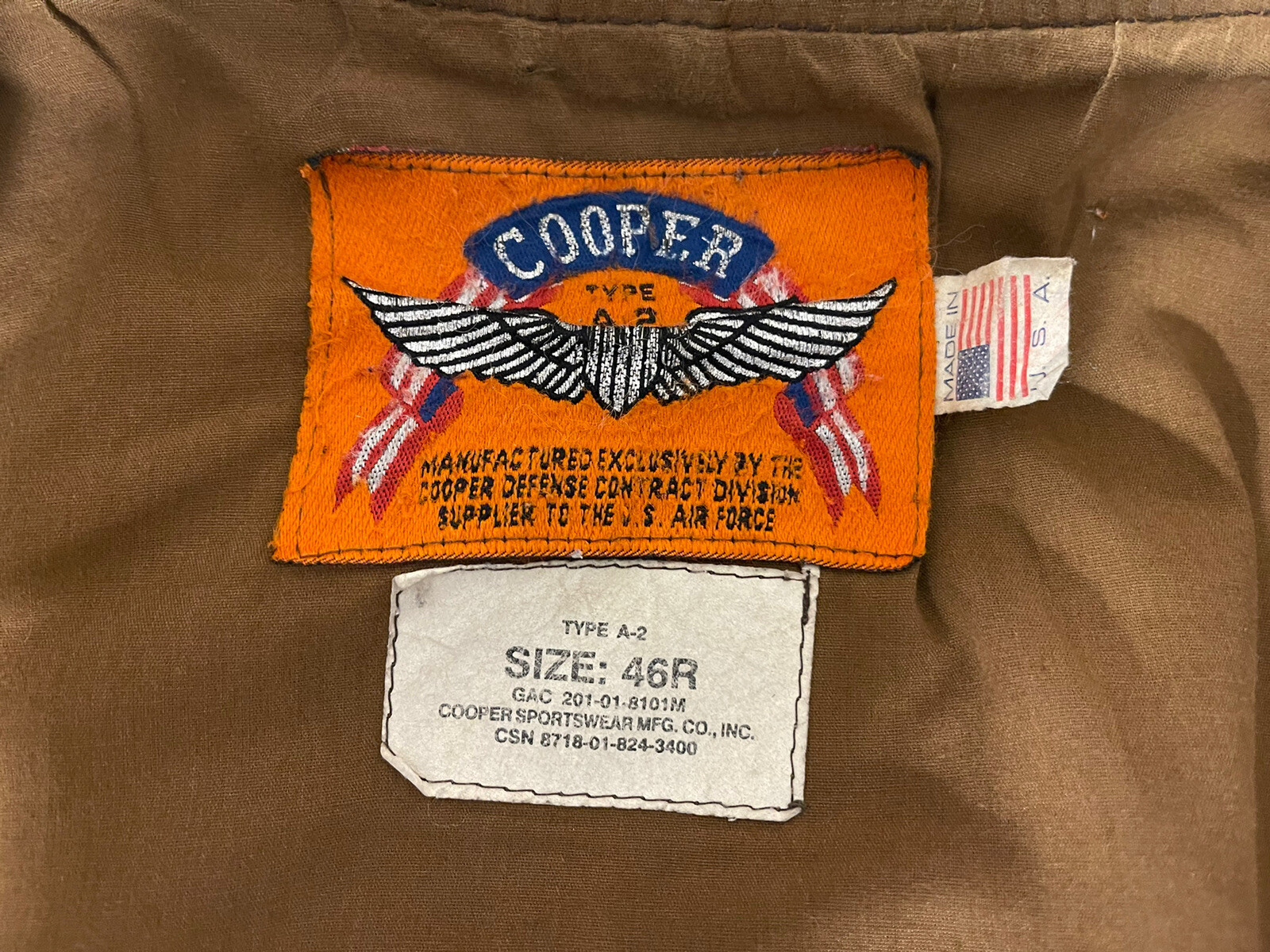 Cooper USA-Made Brown Leather USN A2 Bomber Jacket size 46 Regular | eBay