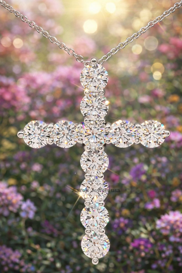 5.50 Ct Round Lab-Created Diamond Cross Pendant Necklace F VS1 14K ...