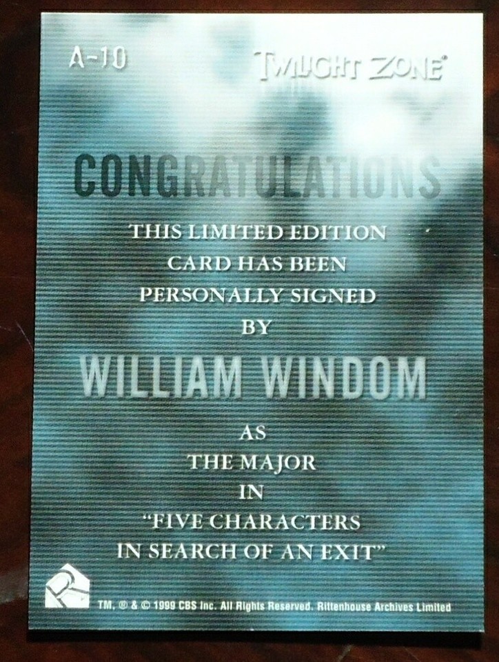 Twilight Zone William Windom Autograph Card | eBay