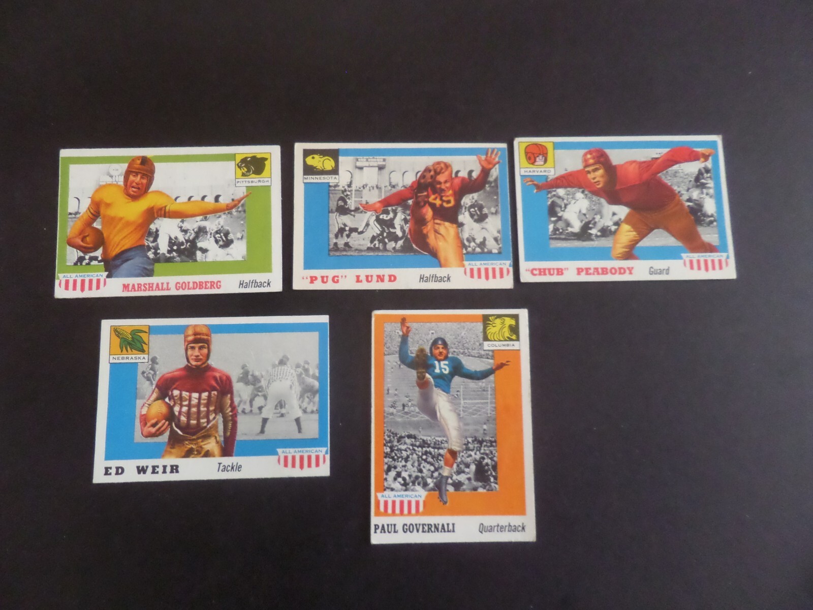 LOT OF 5 DIFFERENT- 1955 TOPPS ALL AMERICAN FOOTBALL CARD LOT VG LOW ...