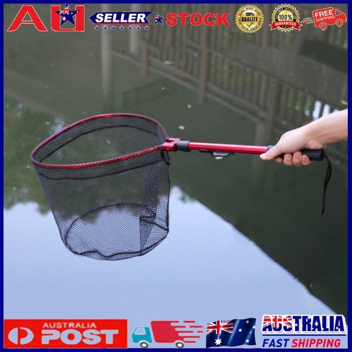 Foldable Compact Fish Net with Aluminum Handle 8MM Mesh Anti-Slip (Red ...
