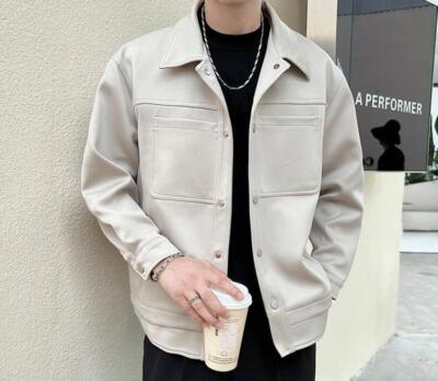 Men's Fashion Autumn Lapel Long Sleeve Loose Jackets Youth Casual Short ...
